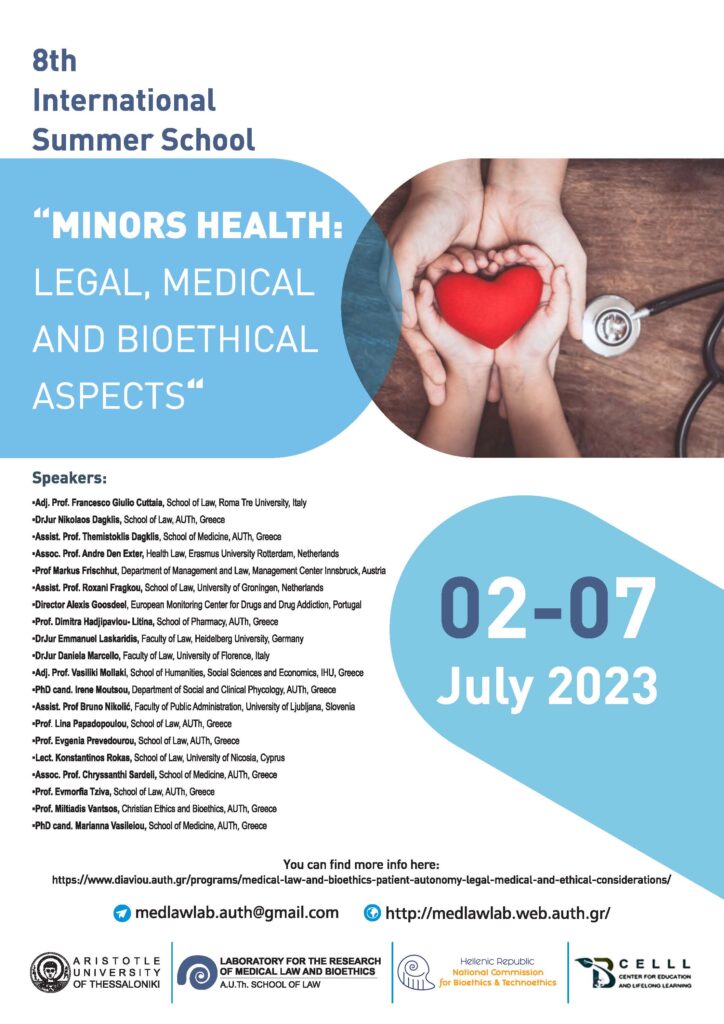 SUMMER SCHOOL 2023 – MINORS HEALTH: LEGAL, MEDICAL AND BIOETHICAL ...